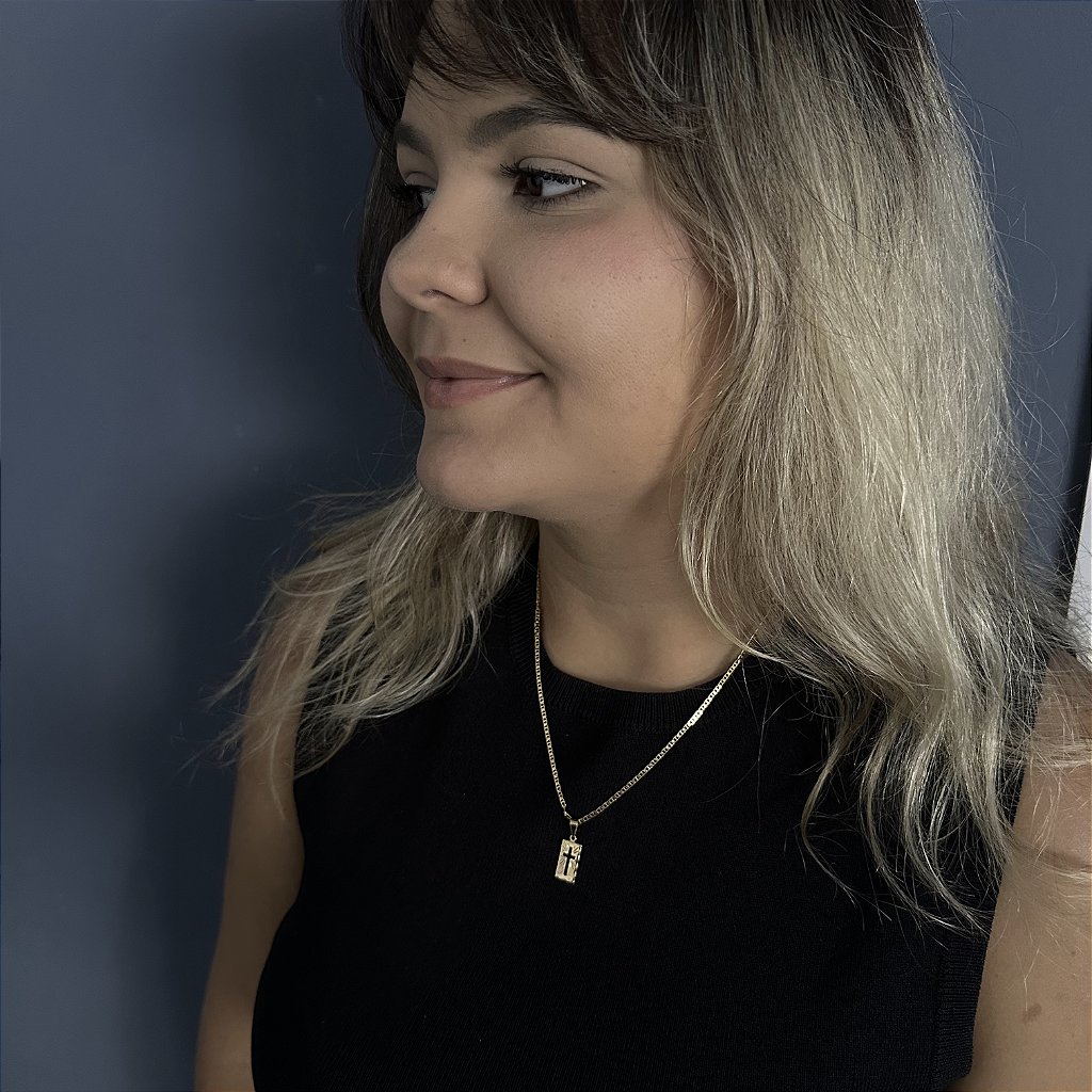 CORRENTE PIASTRINE ( 1.8 mm 50cm FEM ) + PINGENTE PLAQUINHA CRUCIFIXO VAZADO - BANHADO A OURO ...