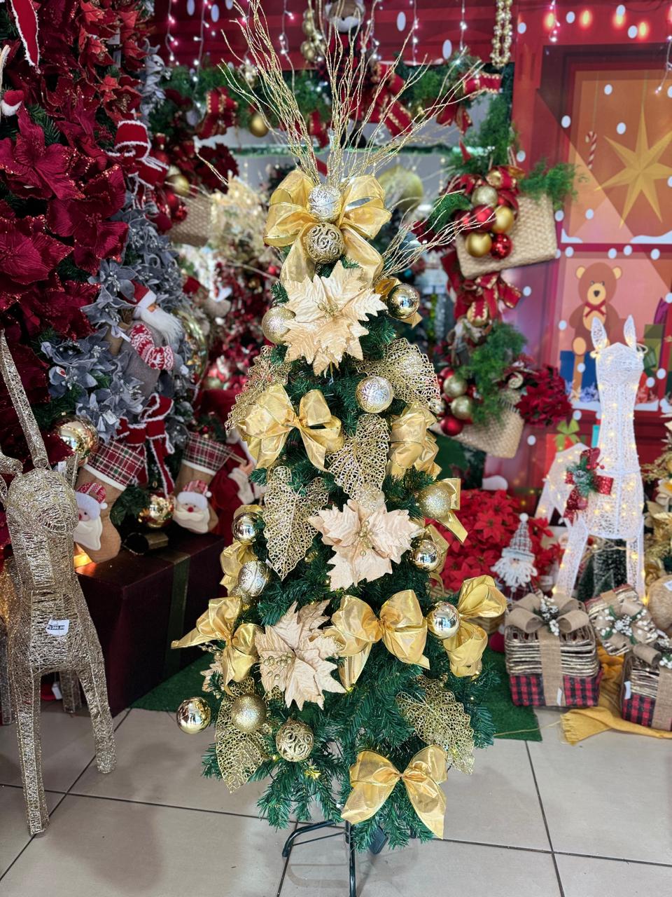 Kit 02 - Árvore de Natal 1,50 mt 300 galhos - Dourado - Kmix Festas