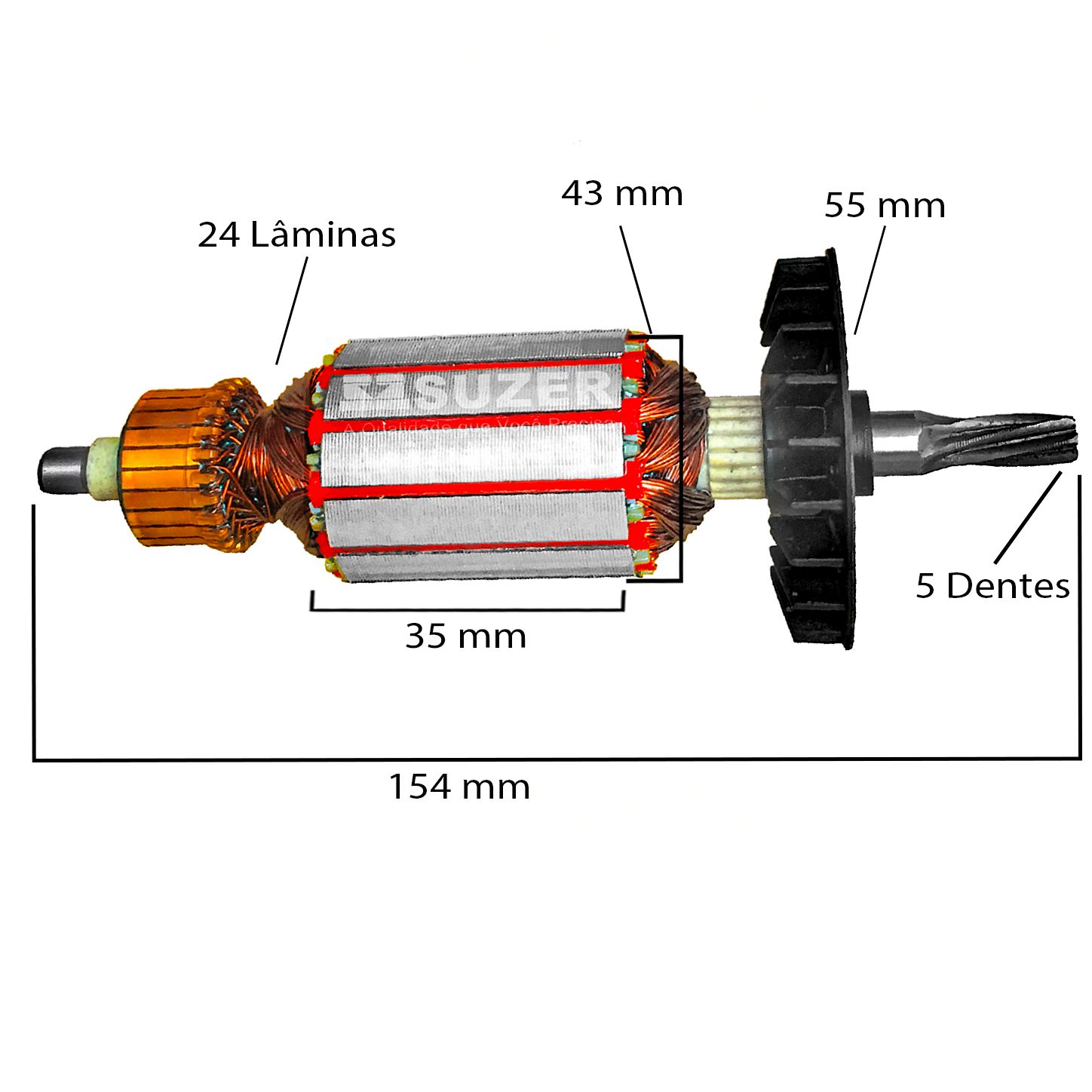 Induzido Rotor Martelete Importado 11228/226 5 Dentes 220v Suzer - suzer