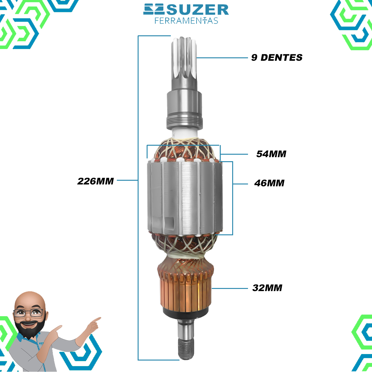 Induzido Rotor Para Martelo Bosch 11304 Gsh 27 Amarelo 220v - suzer