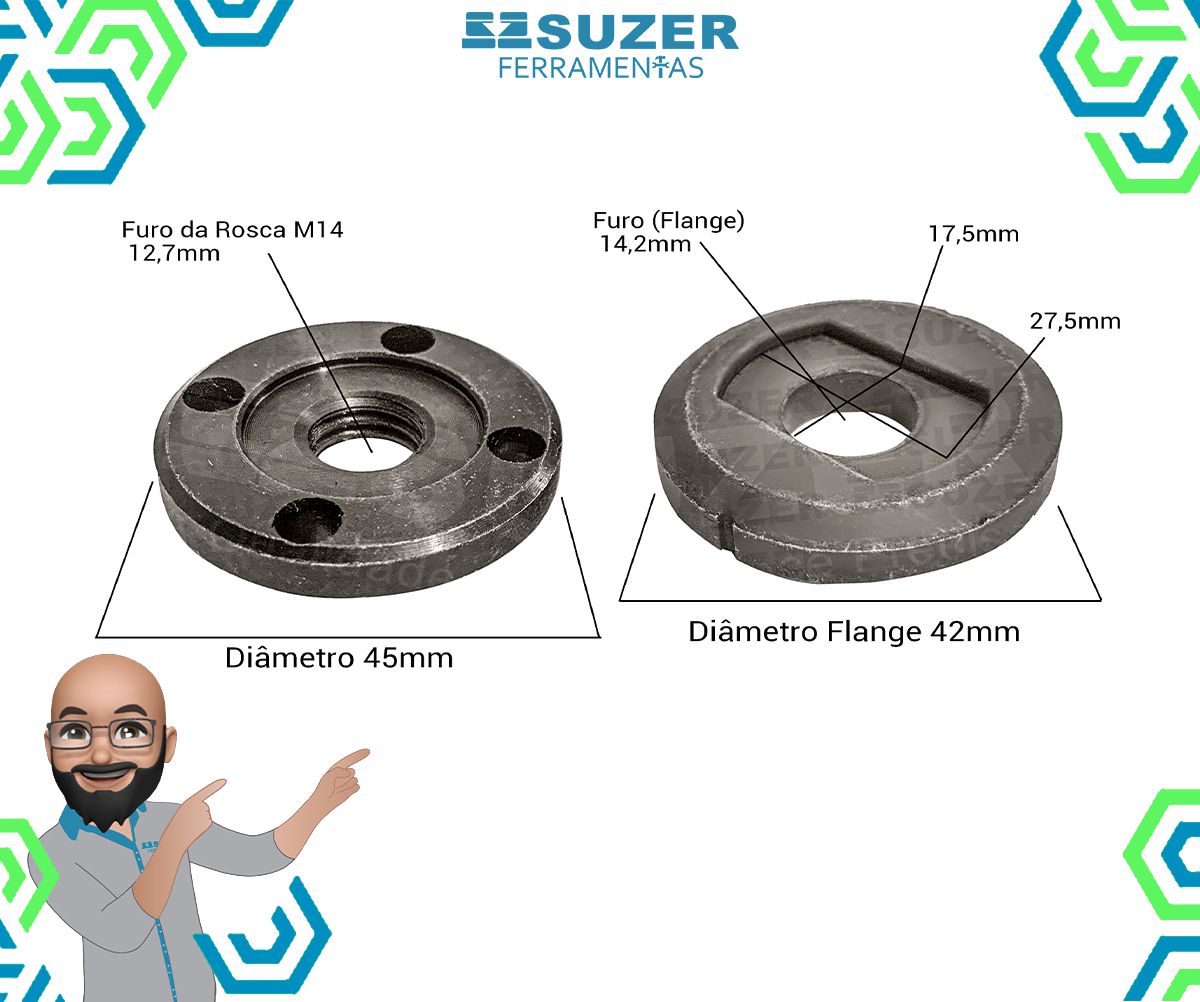 Jogo de Flange para Esmerilhadeira Lixadeira Makita Bosch - suzer