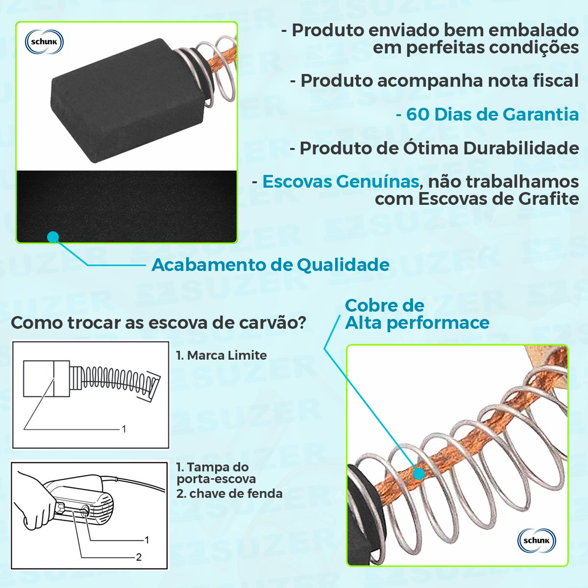 Par De Escova De Carvão Para Serra Mármore Schunk Dw862b2 - suzer