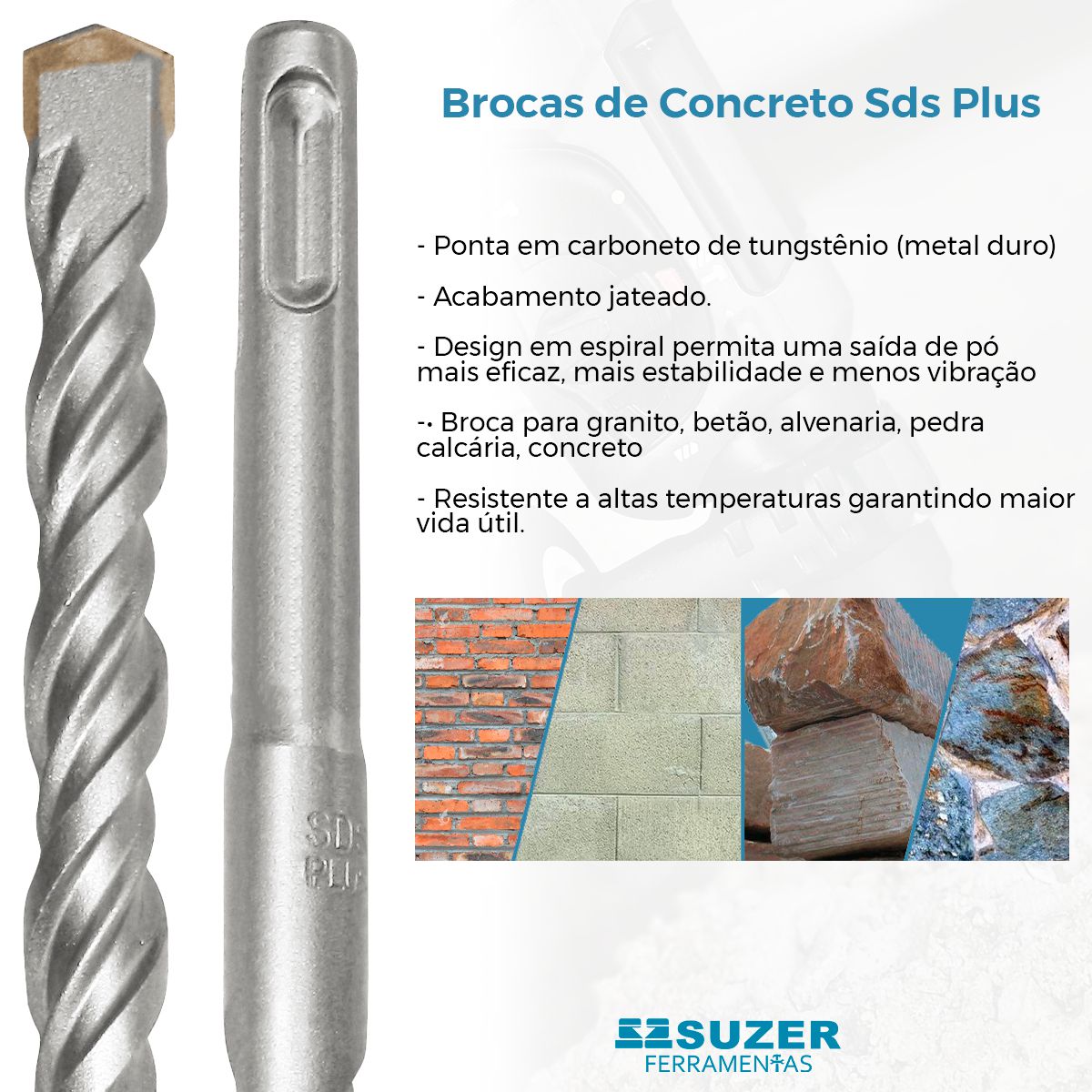 Jogo Brocas Especial 10mm Para Concreto Sds Plus 10 Peças - suzer