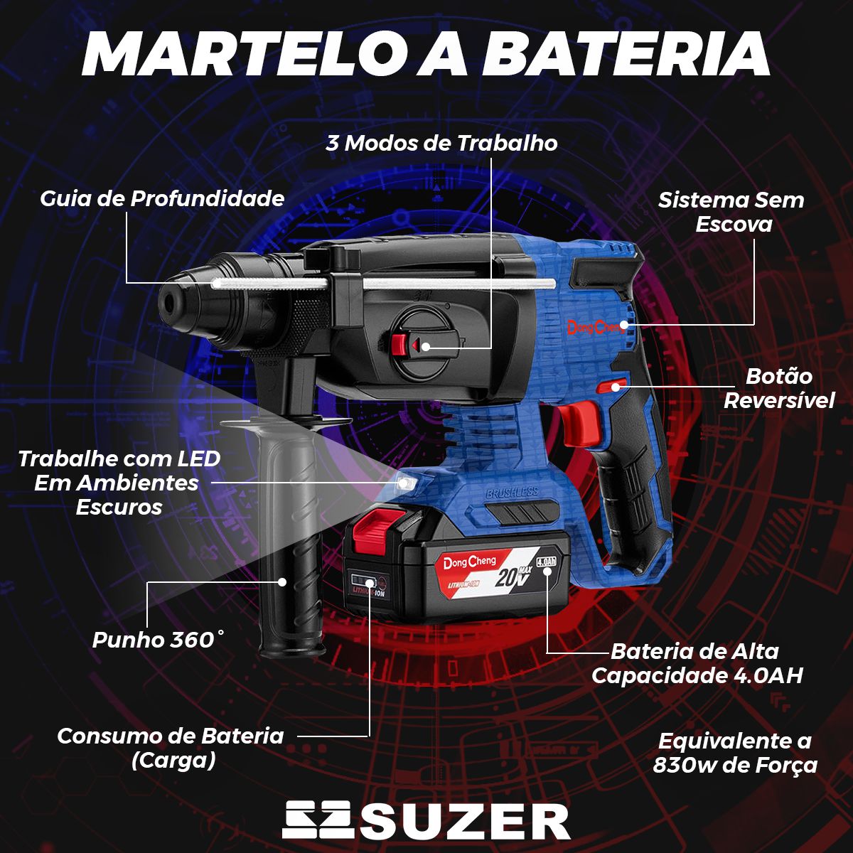 Martelete A Bateria Profissional 20v Dczc04-24 Dongcheng - suzer