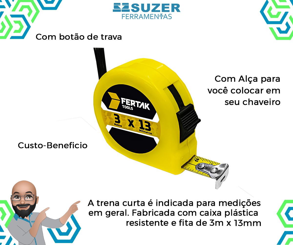 Trena 3 Metros Hobby Com Trava De Segurança 13mm 10 Unidade - suzer