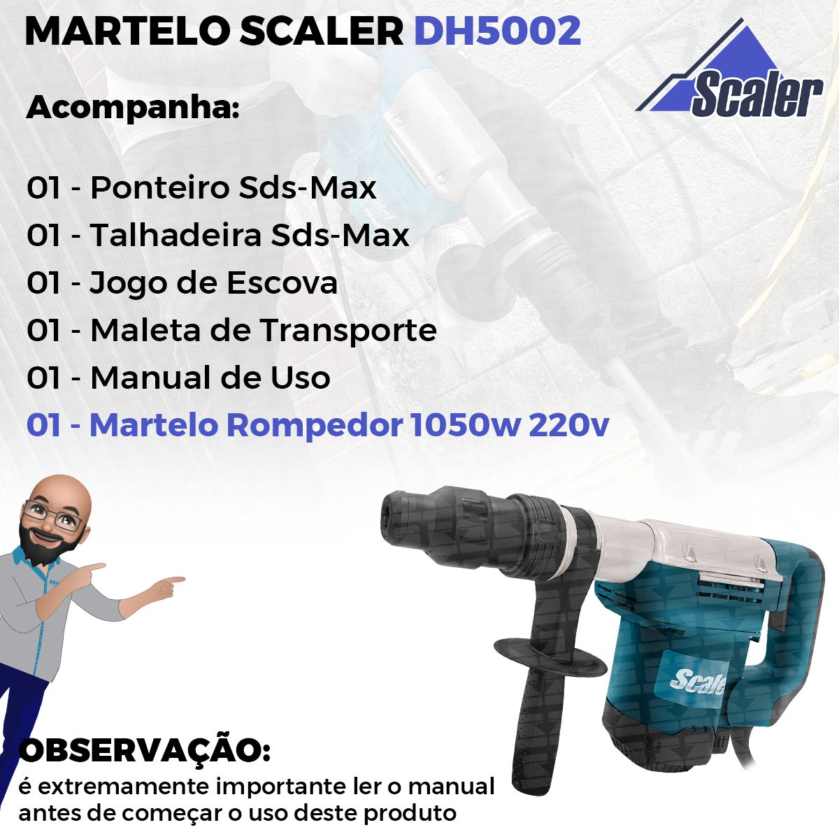 Martelete Demolidor Scaler 1050w Sds Max Tipo Gsh388 5kg - suzer
