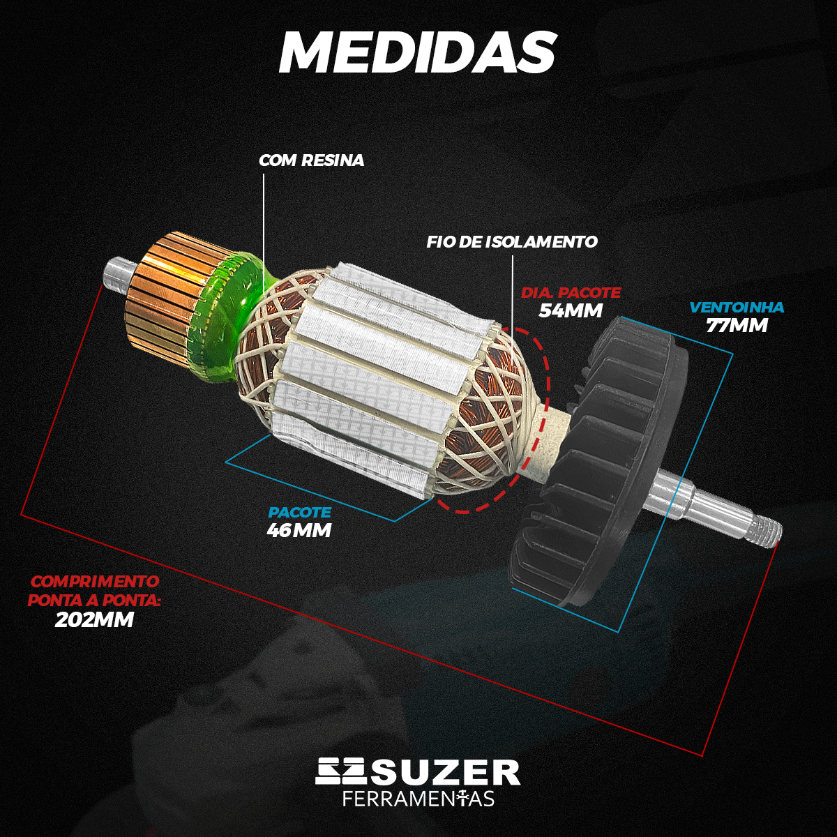 Induzido Carvão Esmerilhadeira GA7020 GA9020 MGA700 220v - suzer
