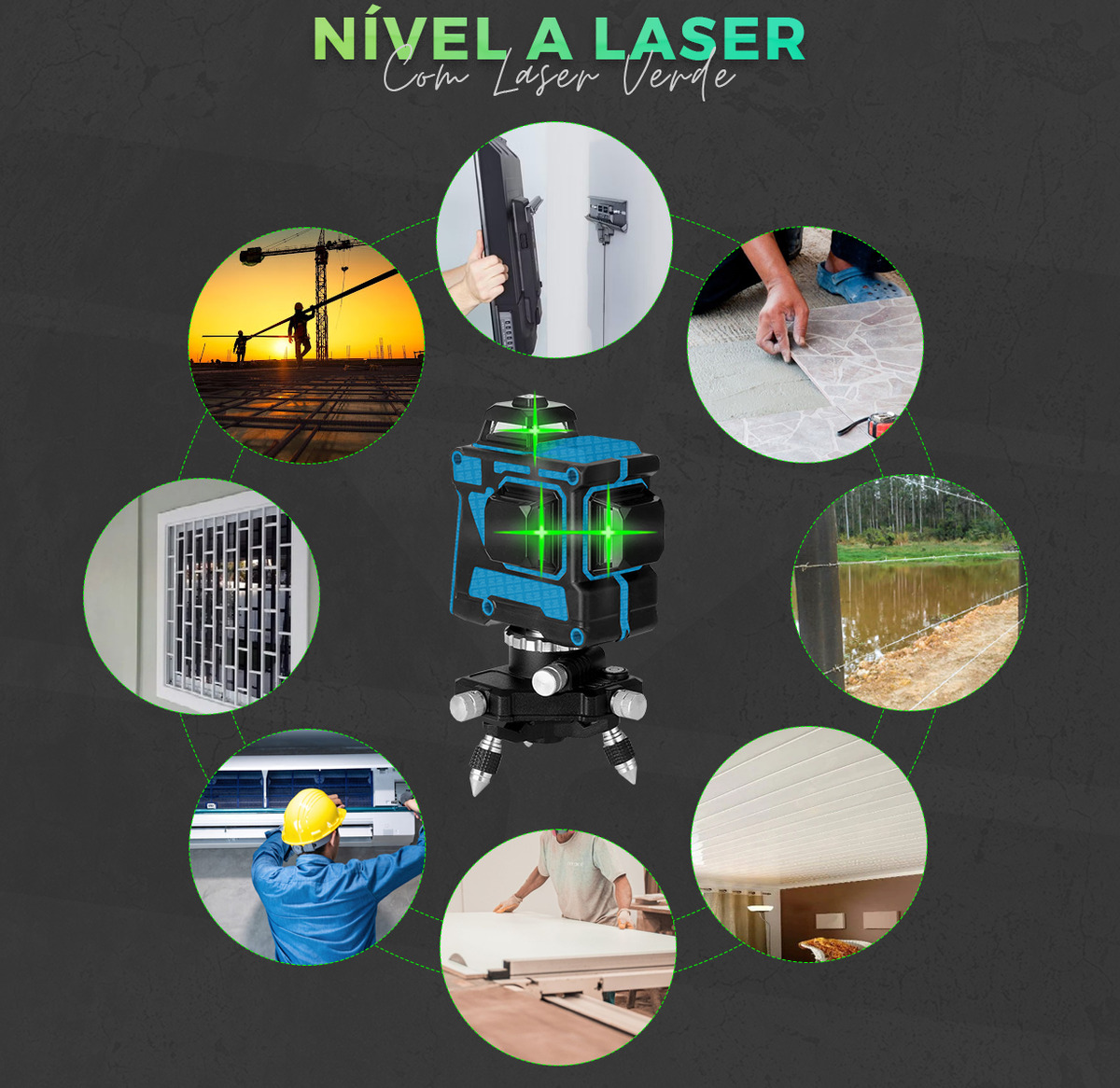 Nível Laser Verde 12 Linhas 360 Graus Magnético Acessórios - suzer