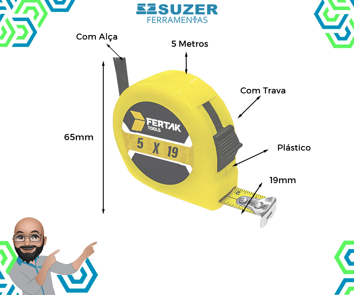 Trena 5 Metros Hobby Amarela Trava De Segurança 19mm 15 Und - suzer