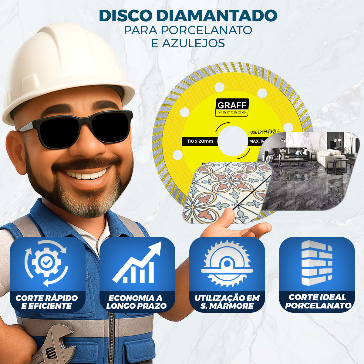 Kit Disco Corte Diamantado Porcelanato Turbo 110mm X 20mm - suzer
