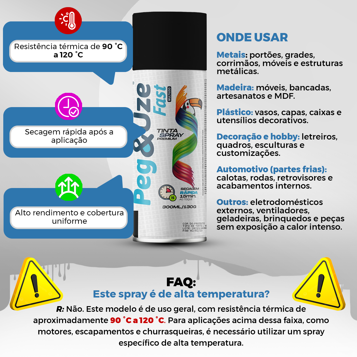 KIT 2 Spray Peg&Use 300ml Uso Geral COR BRANCO BRILHANTE - suzer