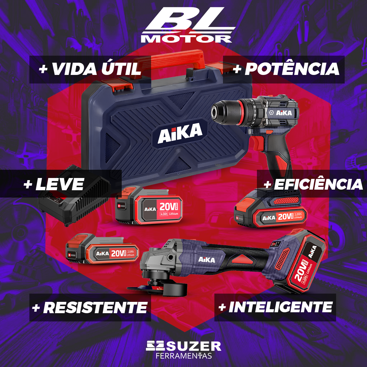 Parafusadeira + Esmerilhadeira Brushless Potente 20v + Kits - suzer