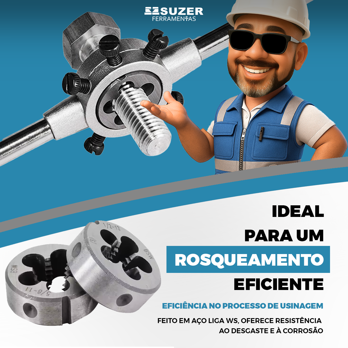 Cossinete Manual Aço Liga Ws M10 X1.5 Rosca Métrica Grossa - suzer