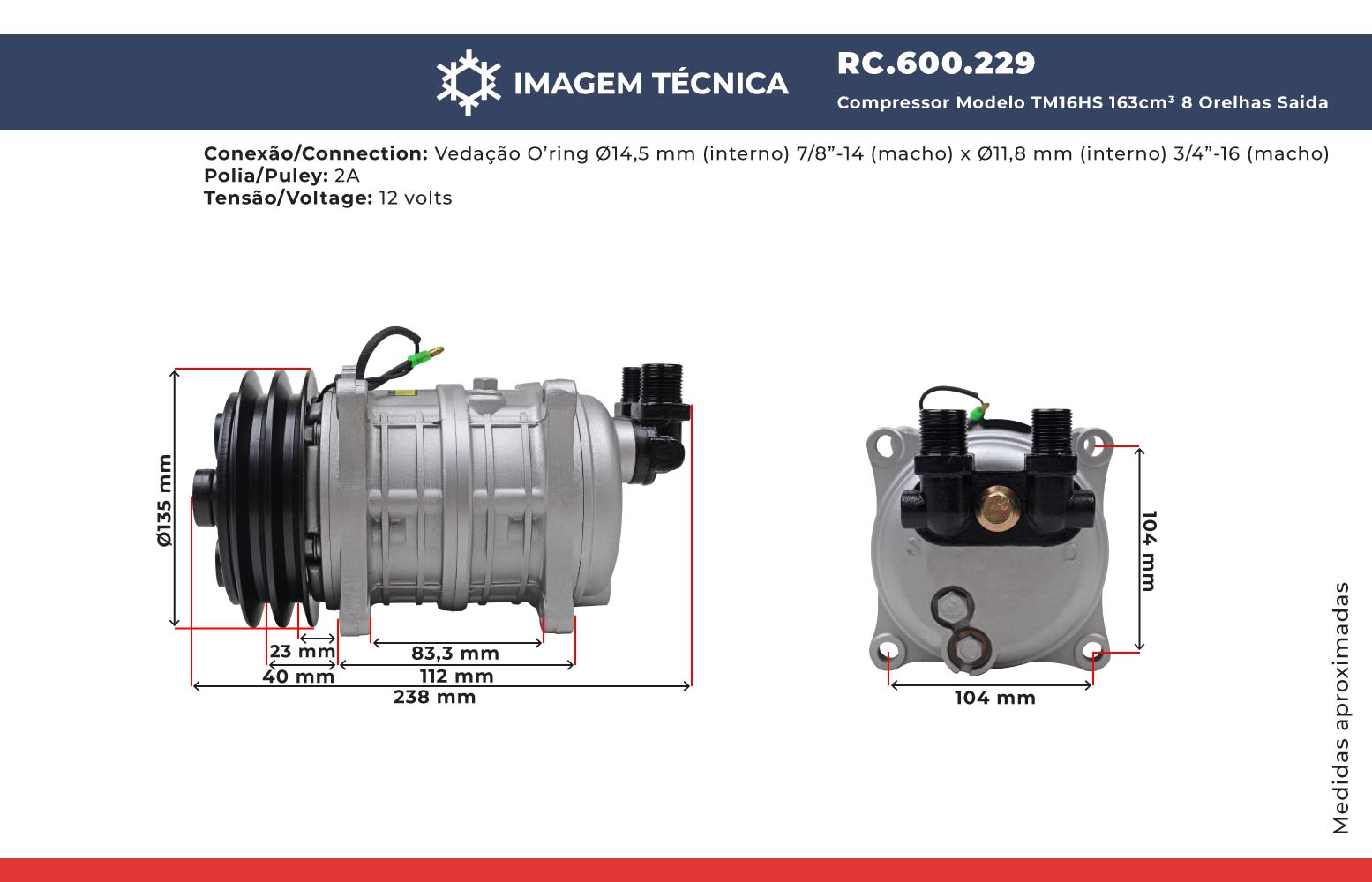 Compressor de Ar Condicionado Modelo TM16HS 163cm³ 12V Polia 2A 135mm - Manbrape | Ar ...