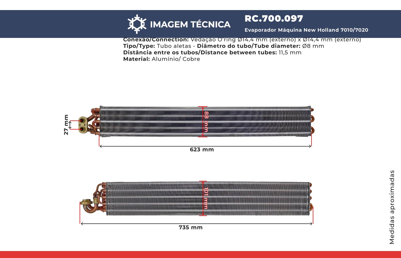 Evaporador de Ar Condicionado Máquina 7010,7020 TL-70,80,100,75,80,95 ...