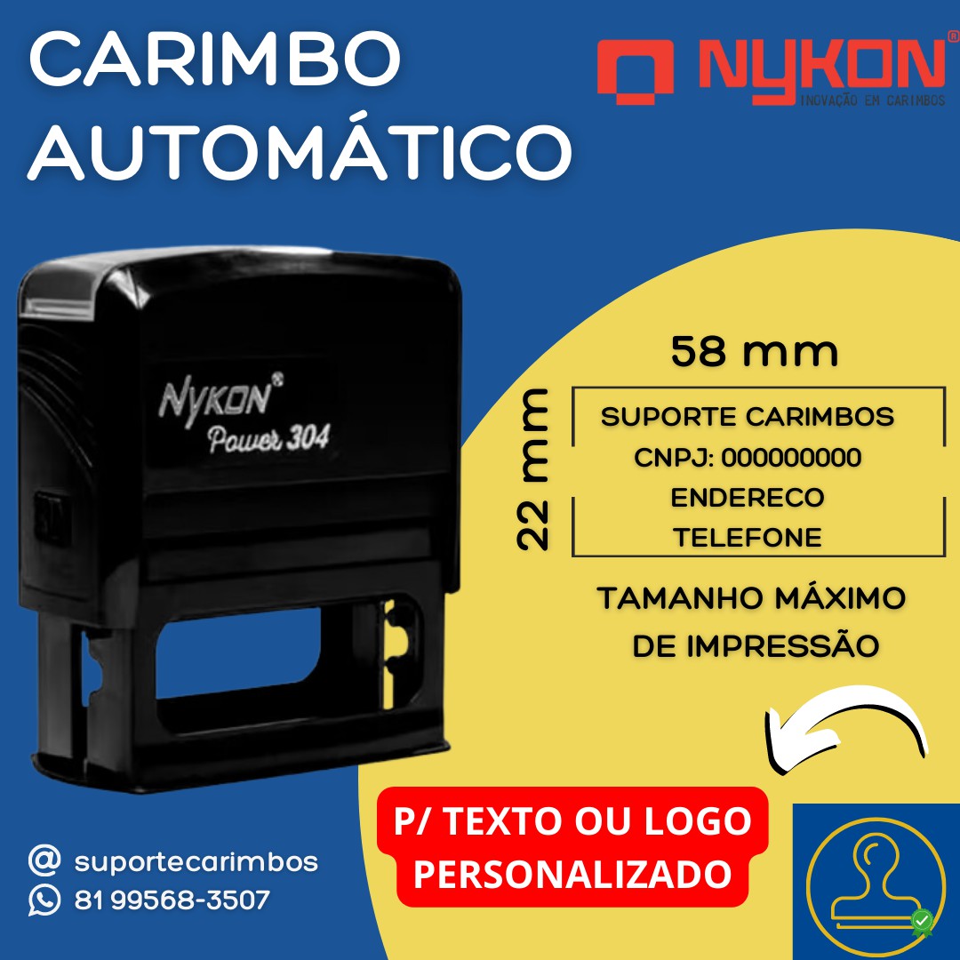 Carimbo Automático 59X23mm Nykon 304 - Suporte Carimbos