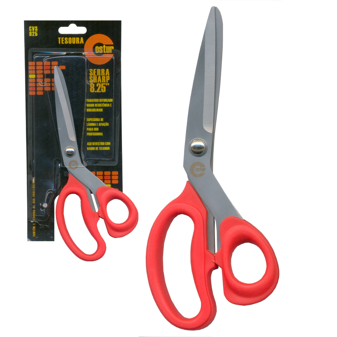 Tesoura De Costura Emborrado Costur 8.25" ou 20,95cm Lâmina Titanium ...