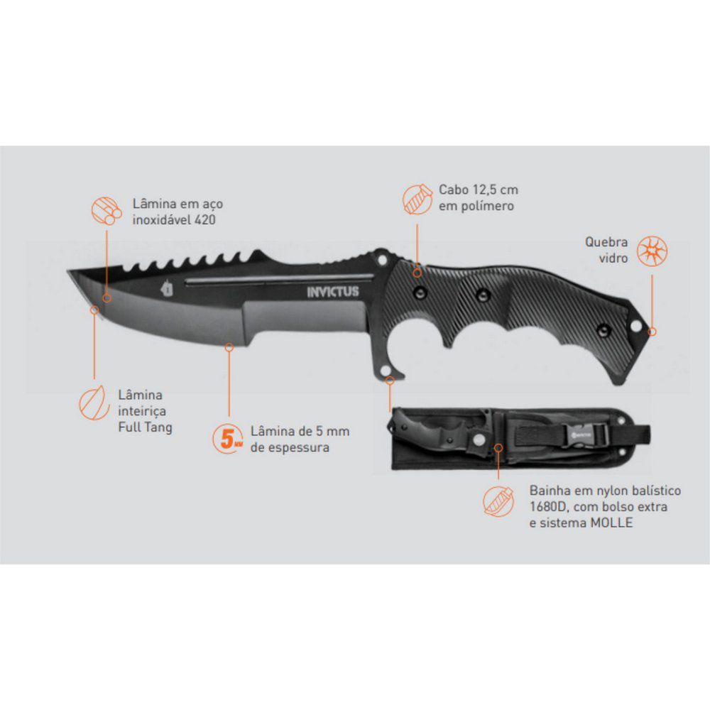 Faca Invictus Black Falcon Full Tang - Life Outdoor Aventura e Lazer