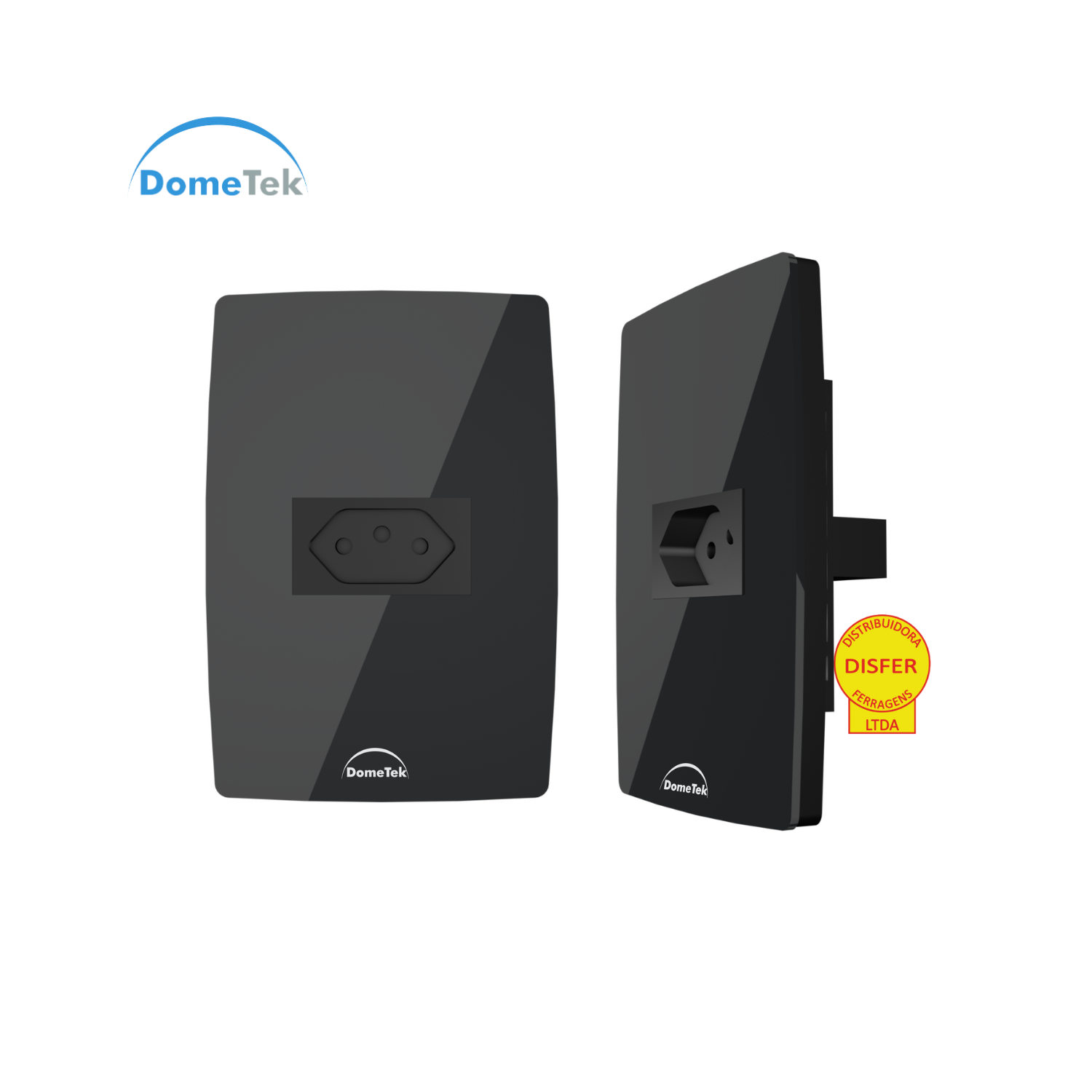 Tomada Simples 20A c/ Placa 4x2 Preta - Dometek | Disfer - S - Disfer