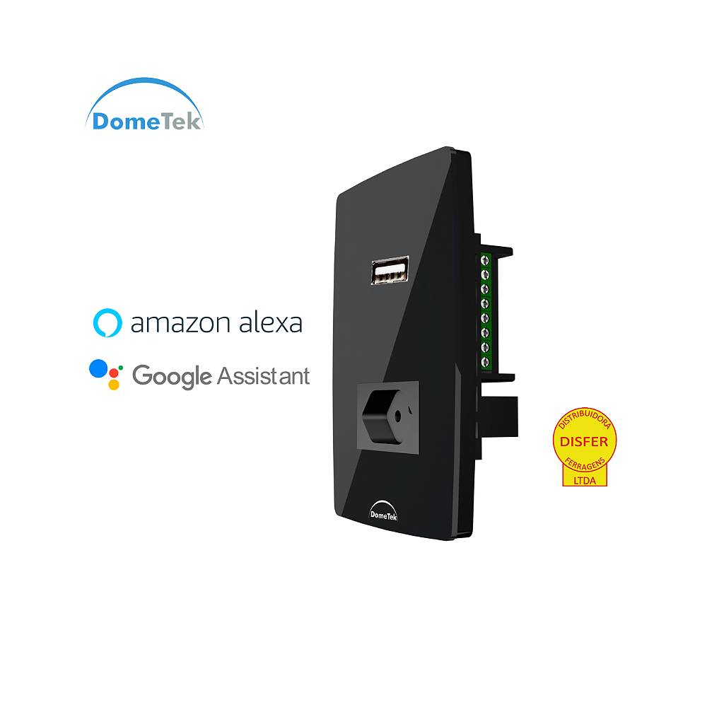 Tomada Simples 20A + 1 USB c/ Placa 4x2 Preta - Dometek - Disfer