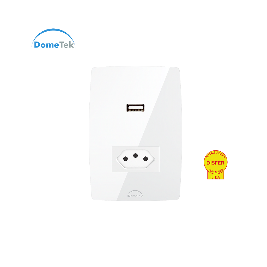 Tomada Simples 20A + 1 USB c/ Placa 4x2 Branca - Dometek | D - Disfer
