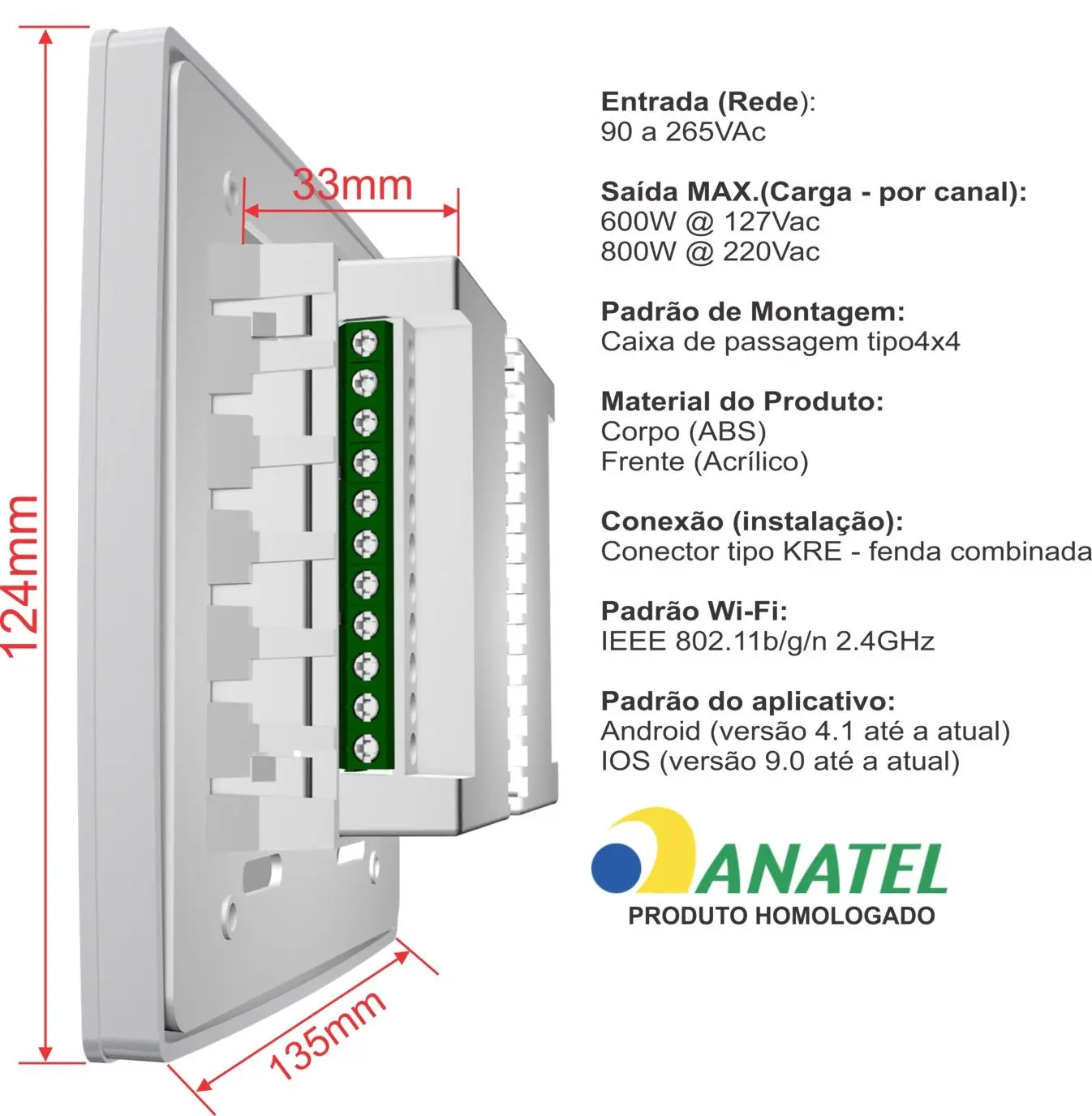 Interruptor Inteligente 2 PADs Wifi 4x4 Branco- Dometek - Disfer