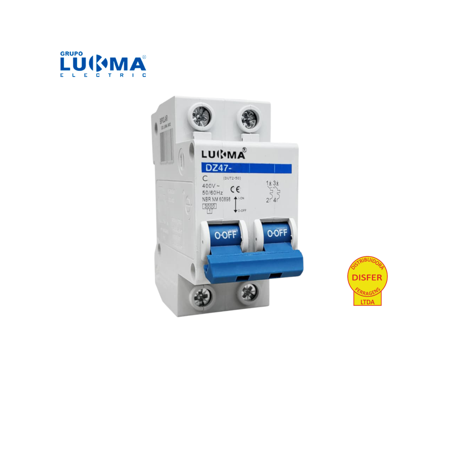 Disjuntor Bipolar DIN 50A - Lukma - Disfer