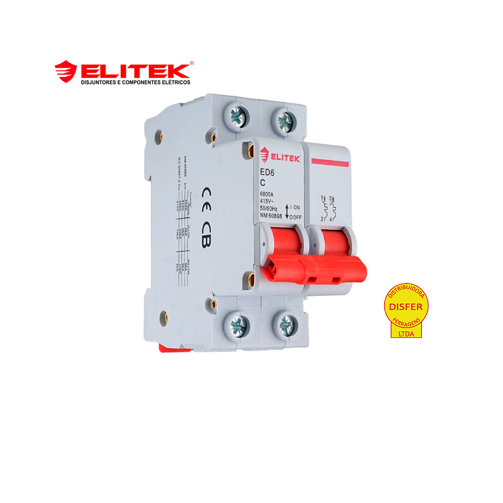 Disjuntor Bipolar DIN 50A - Elitek - Disfer