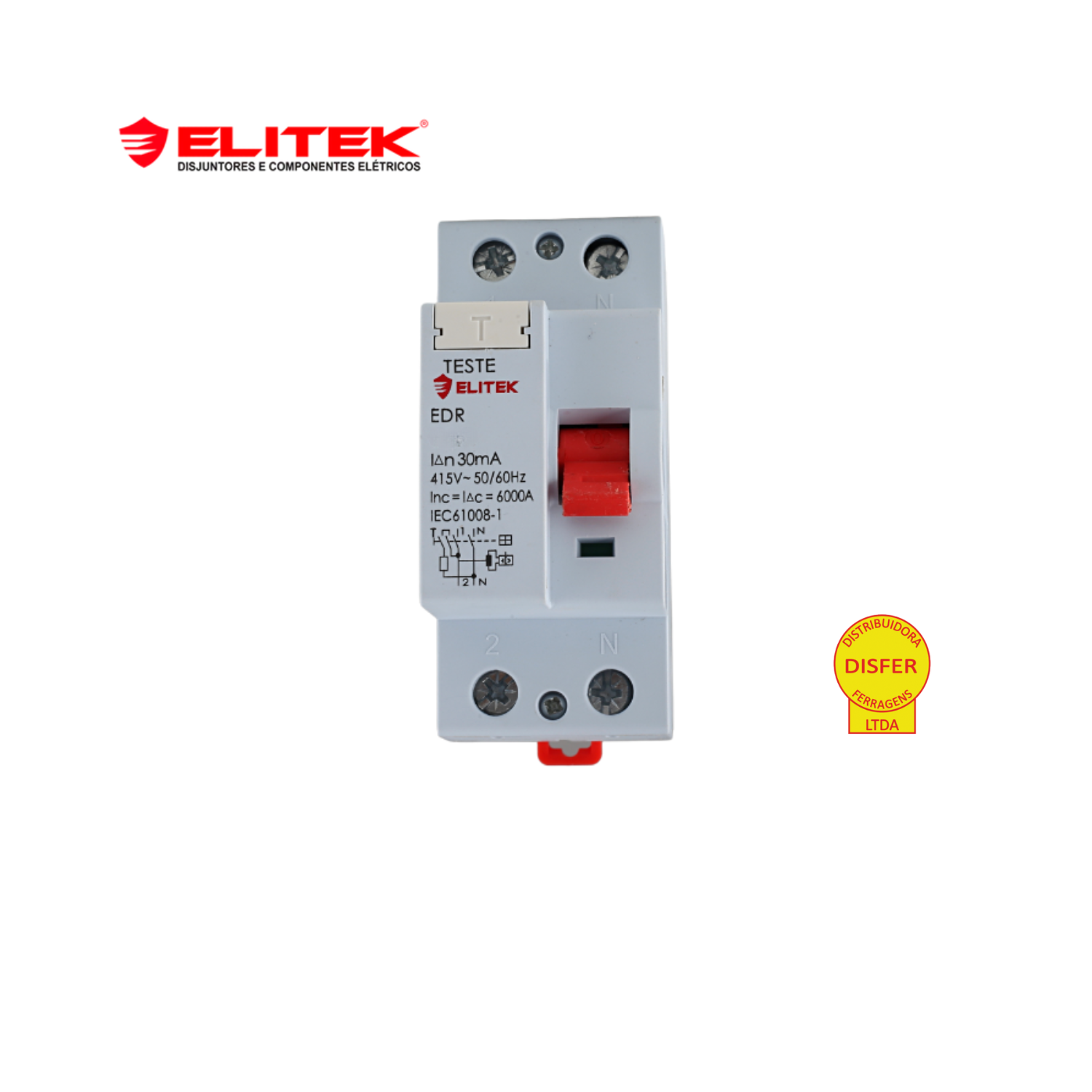 DR - Interruptor Diferencial Residual Bipolar 63A 30mA 6kA - Elitek - Disfer