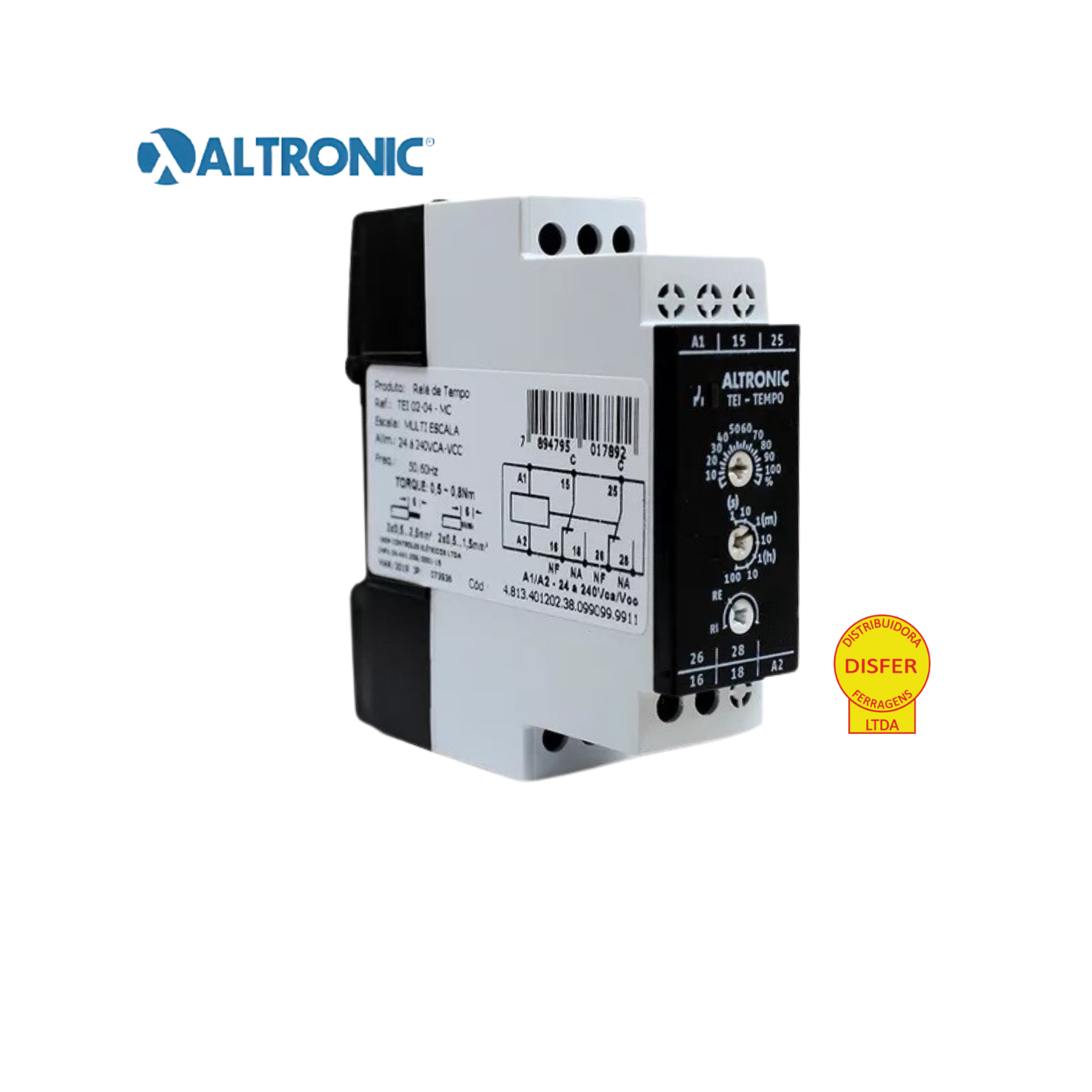 Relé TEI Temporizador Eletrônico Multi Escala 24 a 240Vca - - Disfer