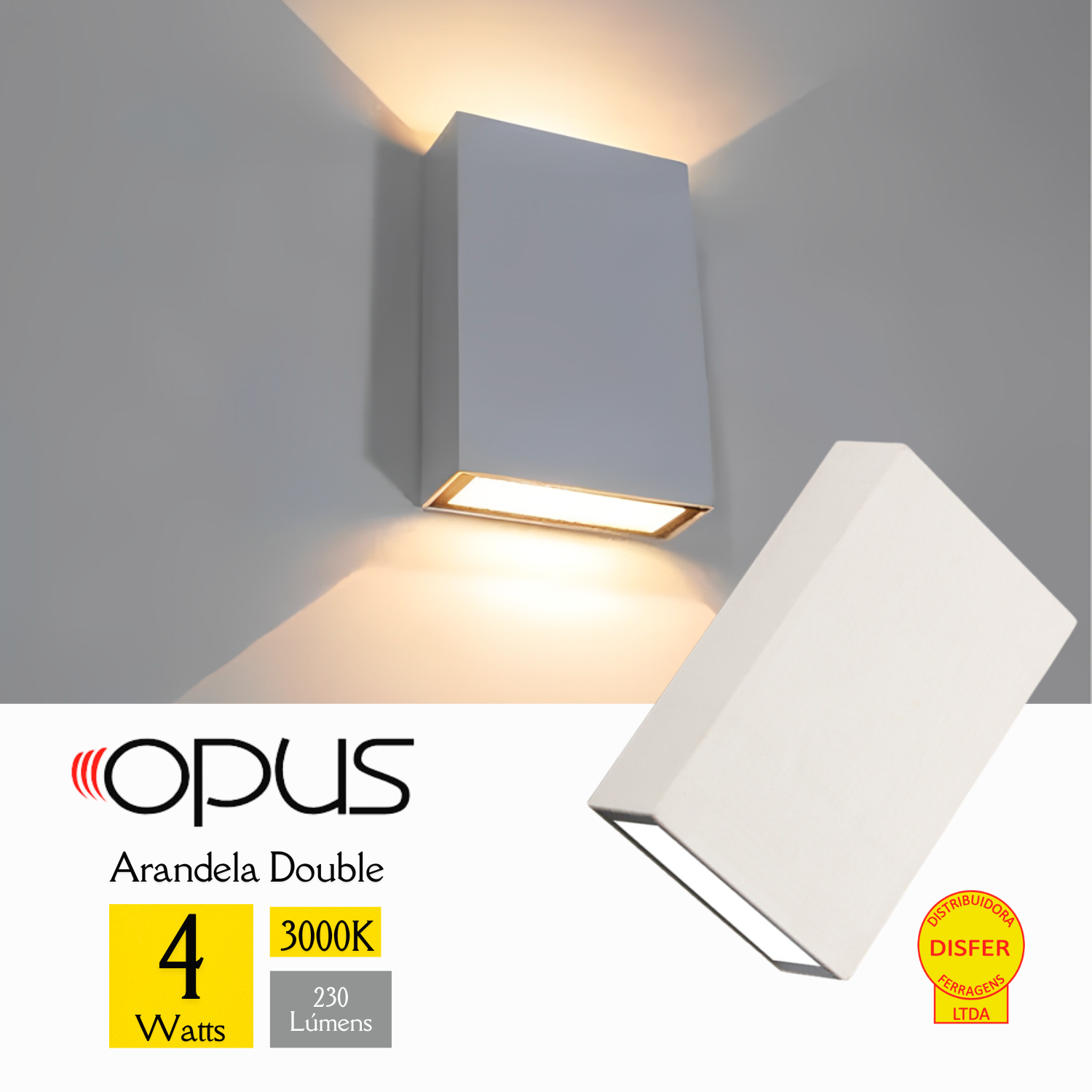 Arandela LED Double 4W 3000K 230lm - Opus | Disfer - São Pau - Disfer
