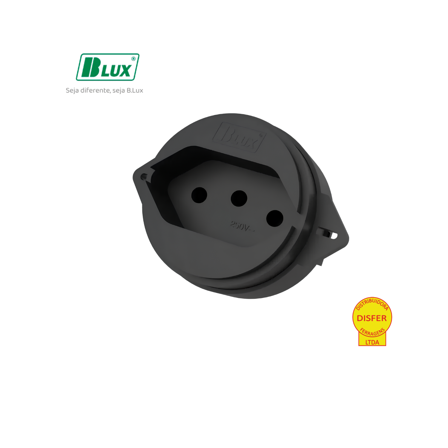 Tomada para Piso 2P+T 10A Preta Sem Placa - Blux - Disfer