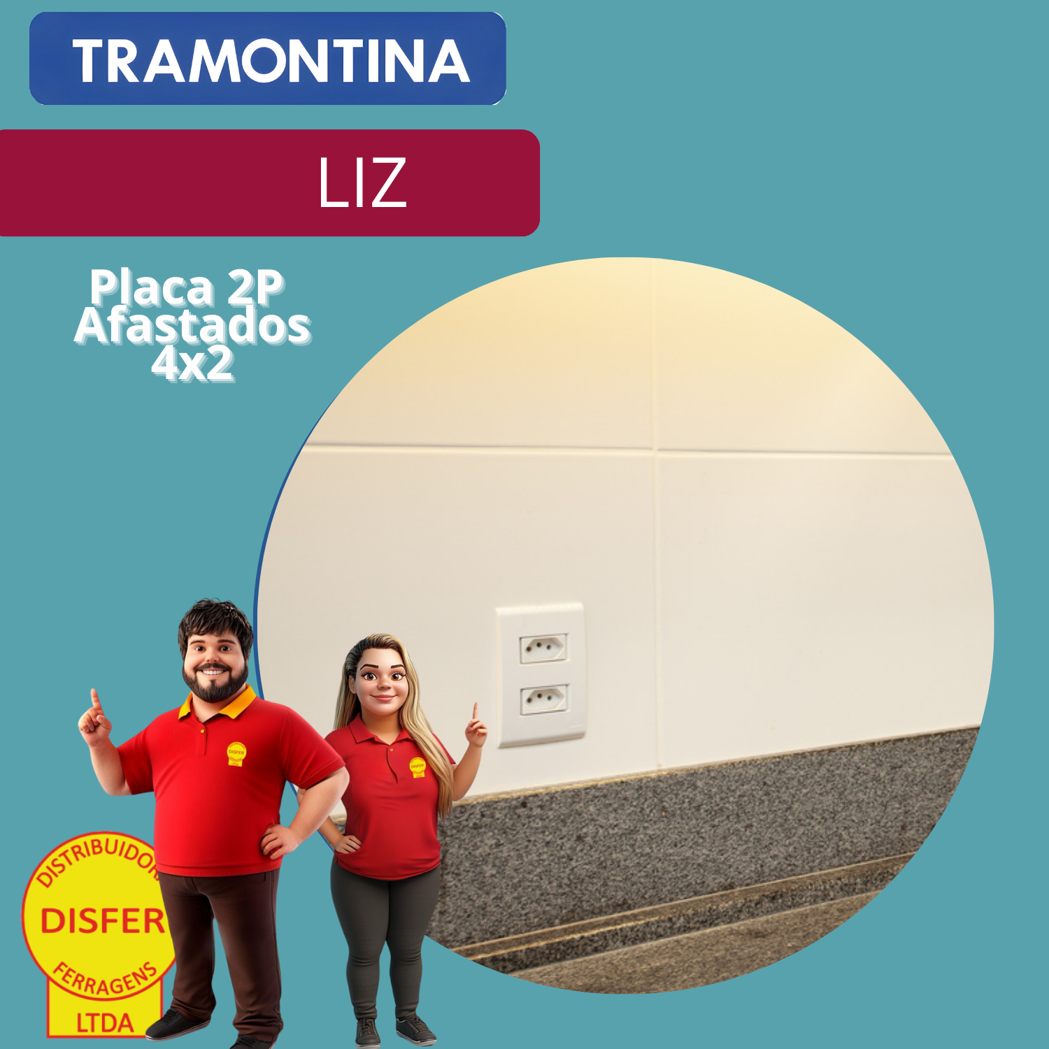 Placa 2 Postos Afastados 4x2 LIZ - Tramontina | Disfer - São - Disfer