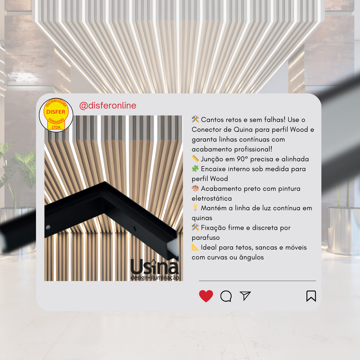 Junção de Quina para Perfil de Embutir Wood - Preto – Usina - Disfer