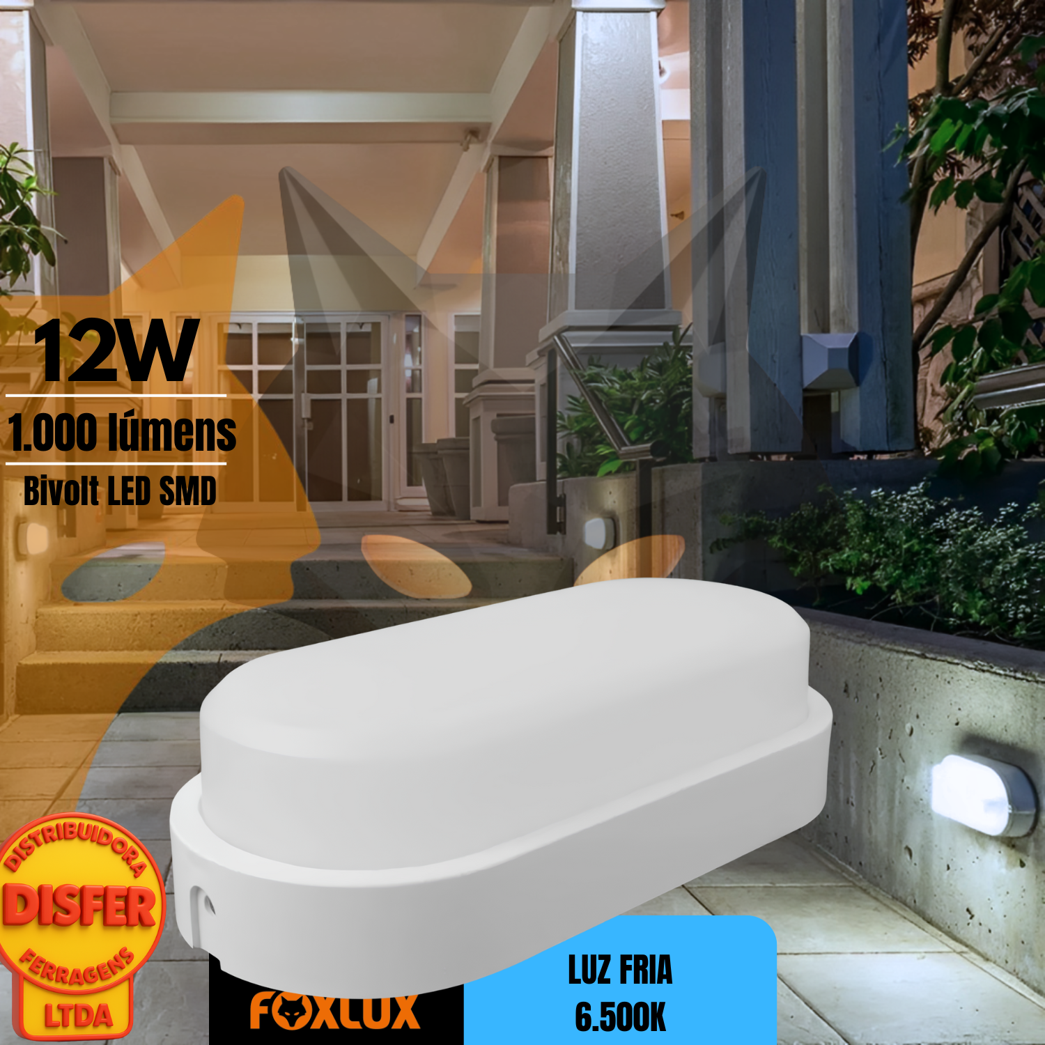 Luminária Tartaruga LED 12W 6500K 1000lm Bivolt - Foxlux | D - Disfer
