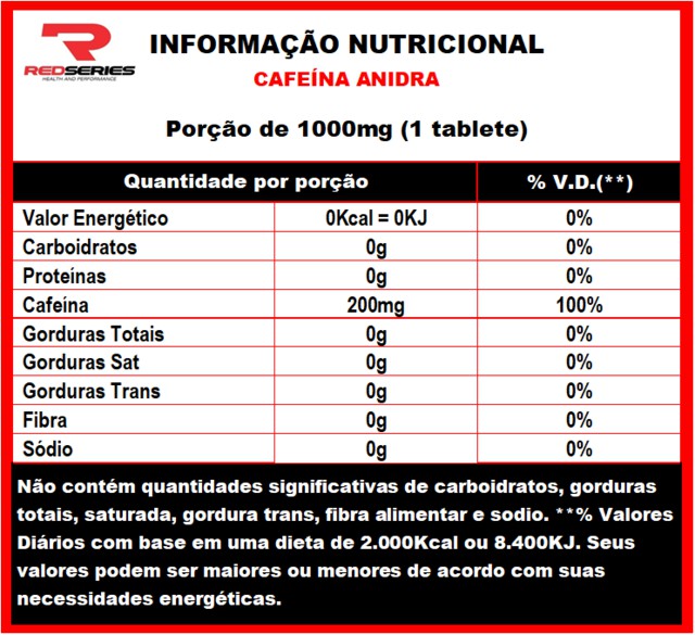 Cafeína Anidra 200 MG - 30 TABS - Red Series - No Shape Suplementos
