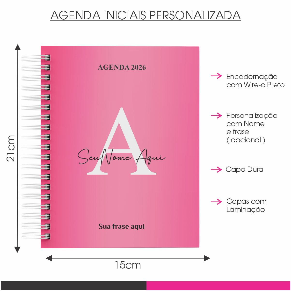 Agenda 2026 Personalizada – Nome, Letra e Frase - Gráfica Viva Print