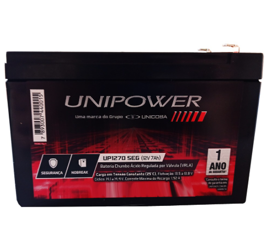 BATERIA SELADA 12V 7ah SEG - UNIPOWER VRLA AGM - BRASPOWER