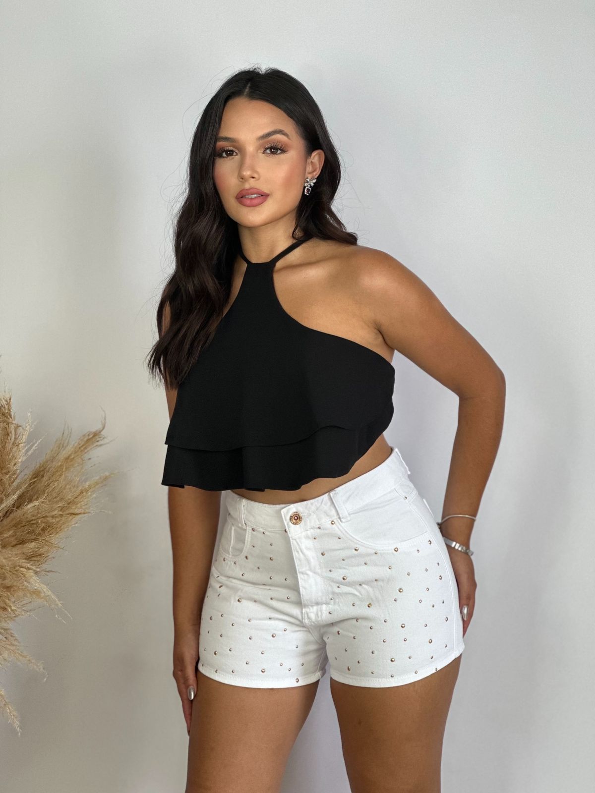 Cropped Scuba Babadinho Com Amarração No Pescoço - Mademoiselle Modas