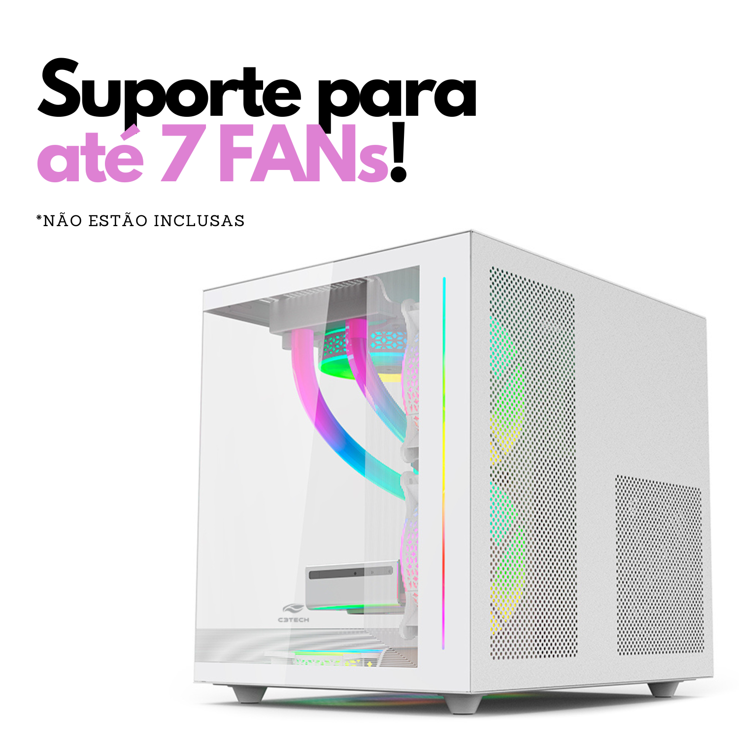 Gabinete Aquário Gamer Branco C/ Laterais em Vidro 810 C3 Tech - Revo ...
