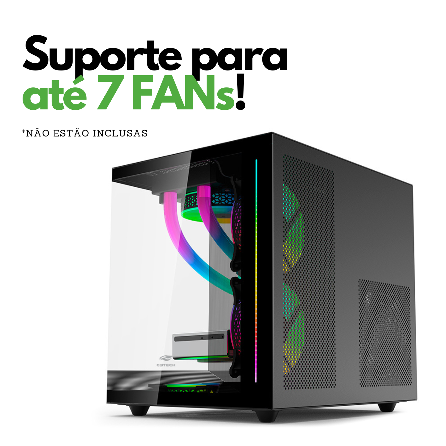 Gabinete Aquário Gamer Preto Suporta até 7 FANs 810 C3 Tech - Revo ...