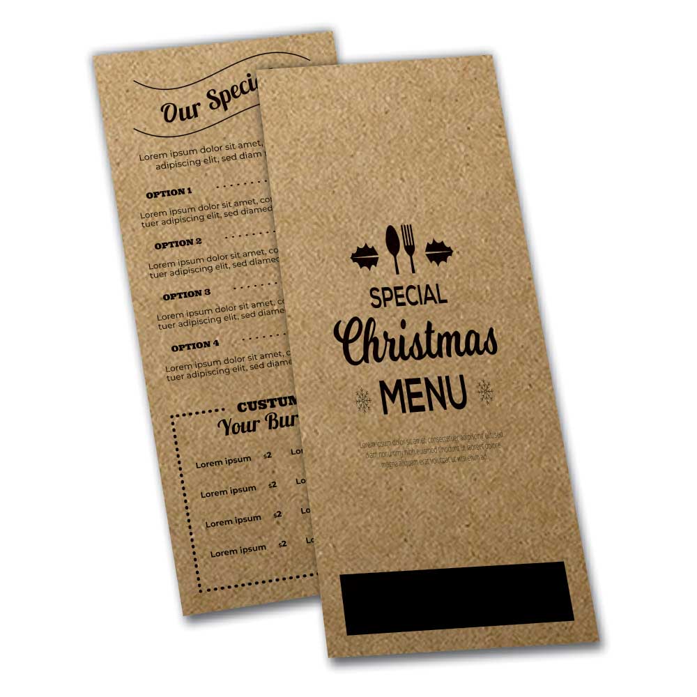CARDÁPIOS CARDÁPIOS PERSONALIZADOS SIMPLES KRAFT 250G 105X300MM - 1X1 - 8unid - CSR24410C ...