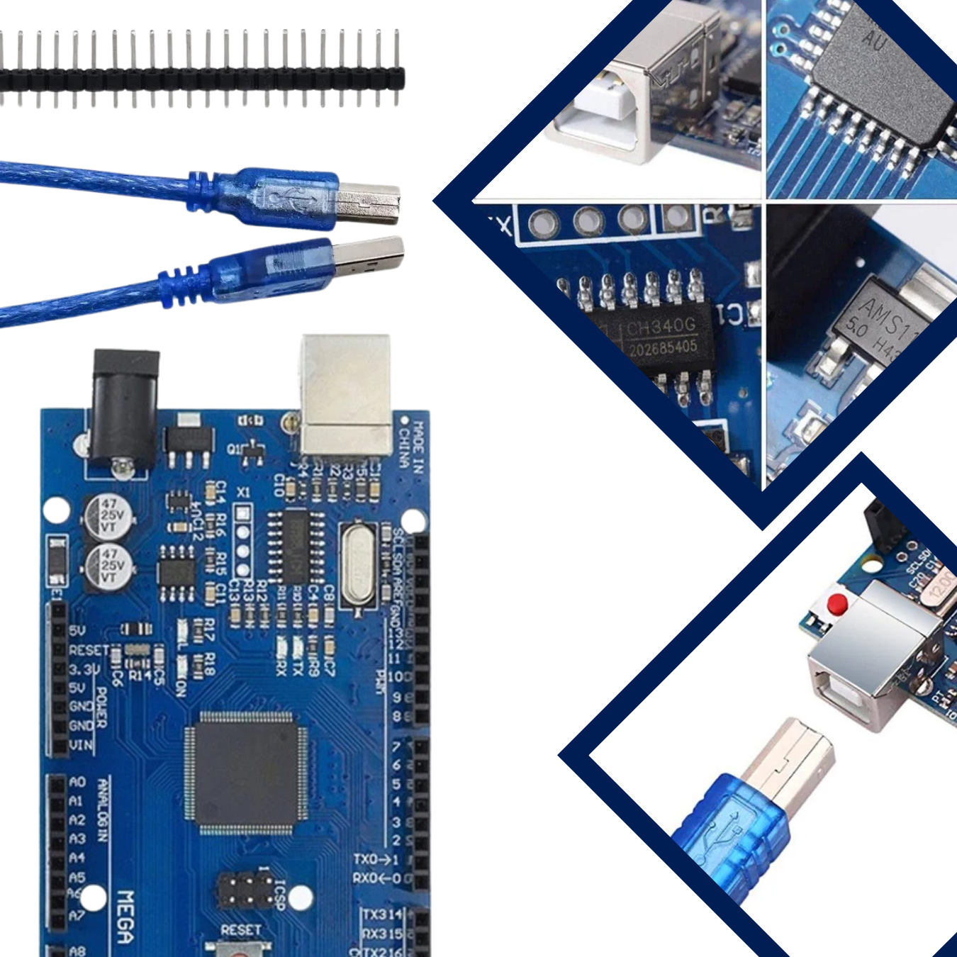 Placa Compatível Arduino Mega 2560 R3 Com Cabo Atmega16u2 Blutu