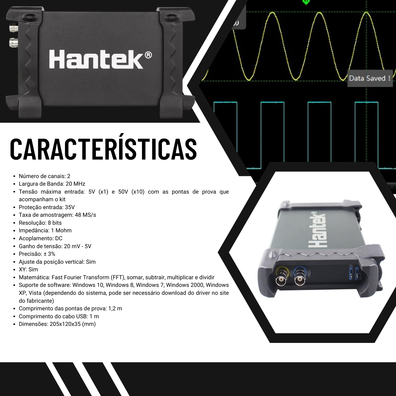 Osciloscópio Digital Hantek 6022be 20 Mhz Português - Blutu - Loja de ...