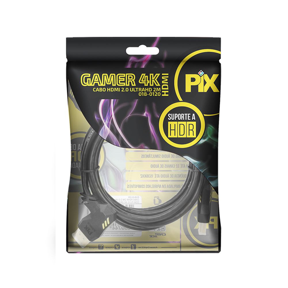 Cabo HDMI 2.0 Gamer Hdr 4k Ultrahd Plug 90 graus 2 m - ELETROHALEN ...