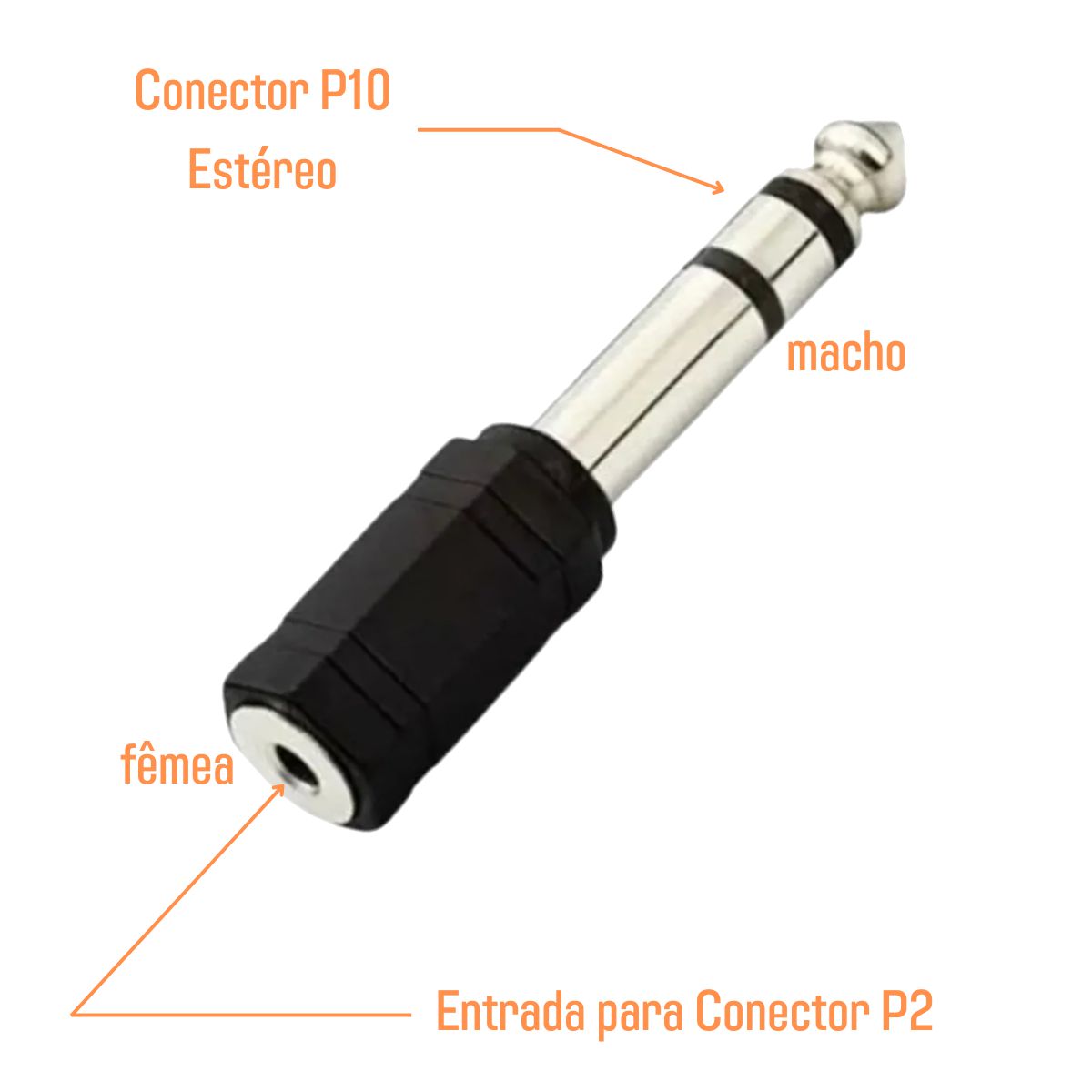 Adaptador Plugue P2 Fêmea Para P10 Macho Áudio Estéreo - ELETROHALEN ...