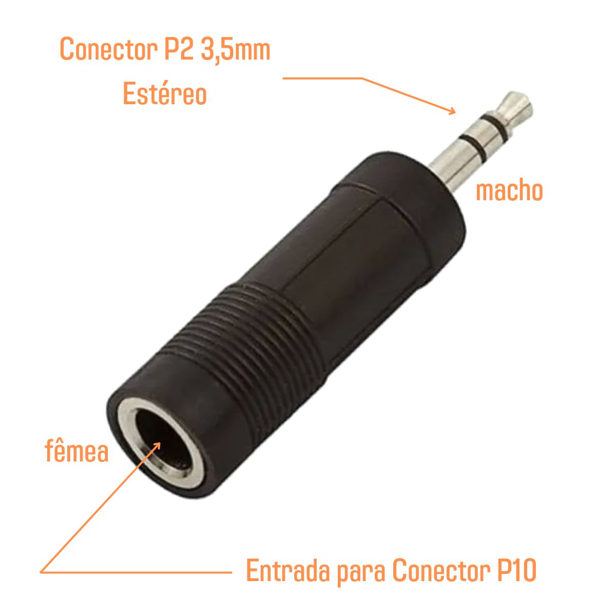 Adaptador Plugue P10 Fêmea Para P2 Macho Áudio Estéreo - ELETROHALEN ...