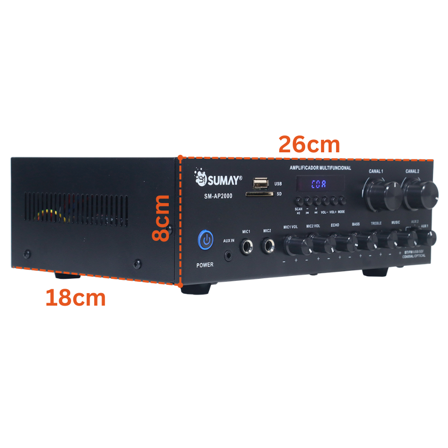 Amplificador Som Ambiente 2 canais AP2000 200W RMS Bluetooth, Entrada ...