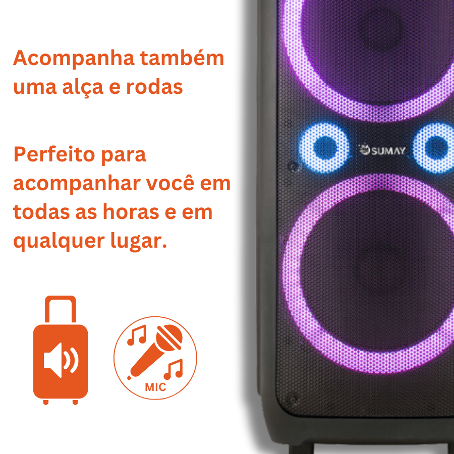 Caixa De Som Portátil Amplificada Sumay 1600w Rms FORTRESS Super BASS ...
