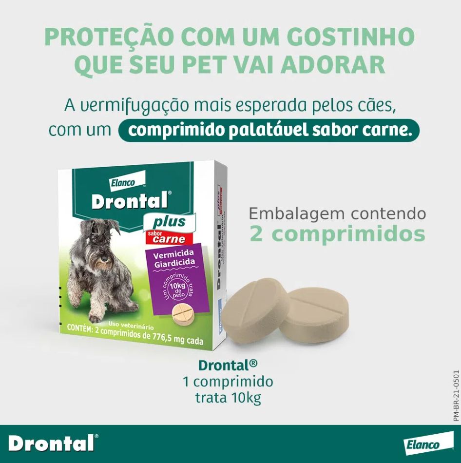 Vermífugo Drontal Plus para Cães até 10kg Sabor Carne com 2 Comprimidos ...